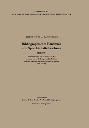 „Helmut Gipper, Bibliographisches Handbuch zur Sprachinhaltsforschung ...