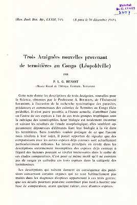 „Trois Araignées nouvelles provenant de termitières au Congo“ – Bücher ...