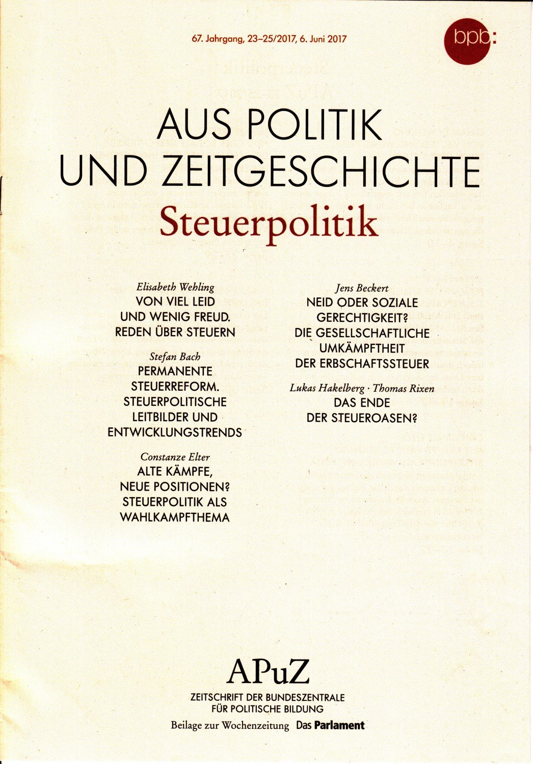 „Steuerpolitik“ (Elisabeth Wehling Stefan Bach Constanze Elter Jens ...