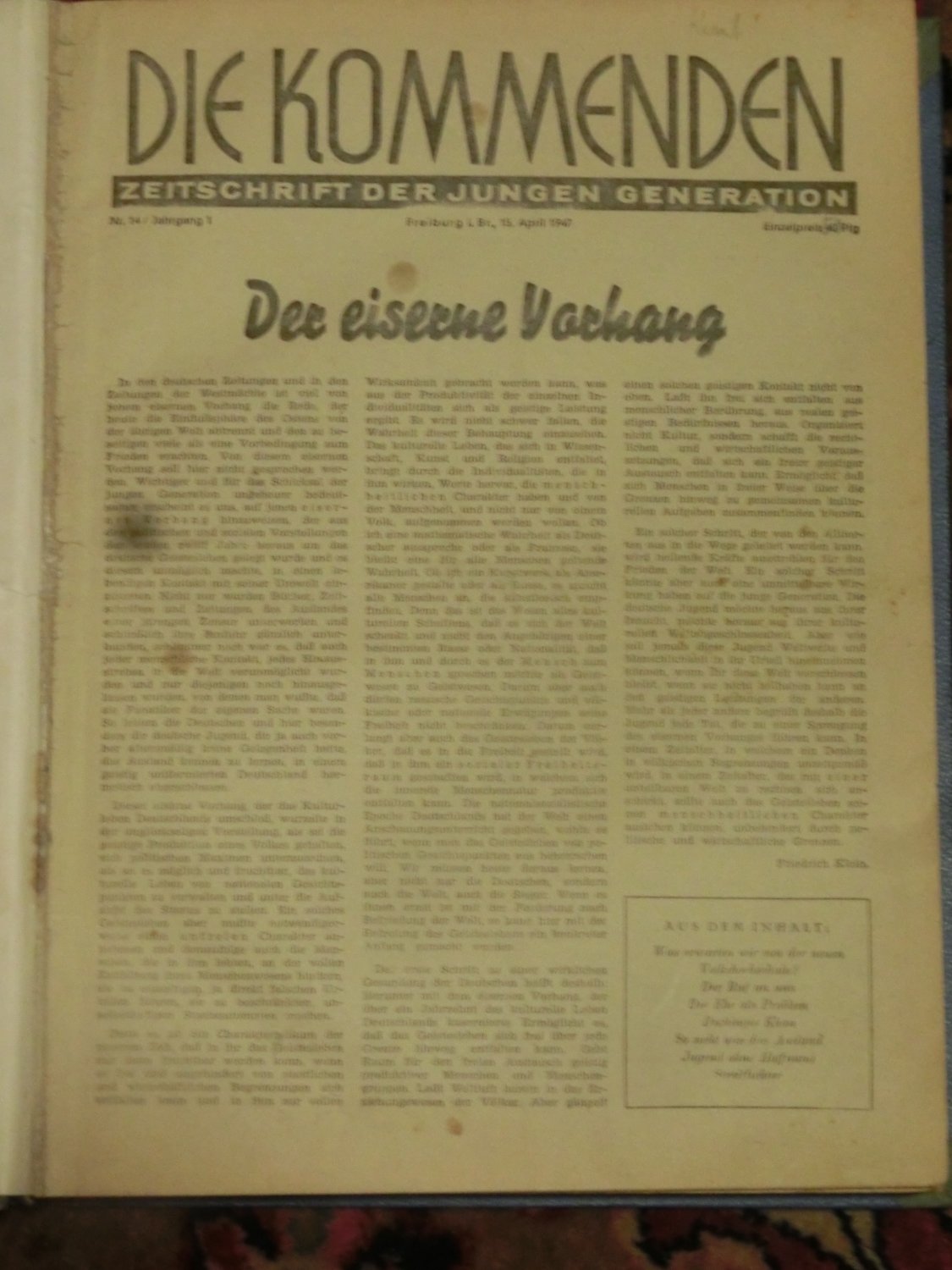 „DIE KOMMENDEN Jahrgang und Teile des Jahrganges Beginnend mit 1947 bis Juni“ – Bücher gebraucht ...