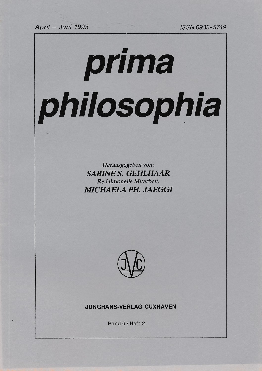 „prima philosophia Band 6 / Heft 2“ (Sabine S. Gehlhaar) – Buch ...