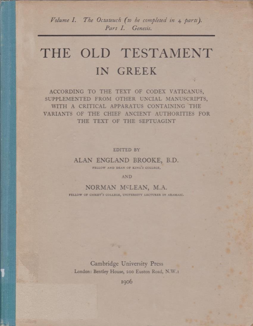 „The Old Testament in Greek, vol.“ (Brooke, Alan England und Norman ...