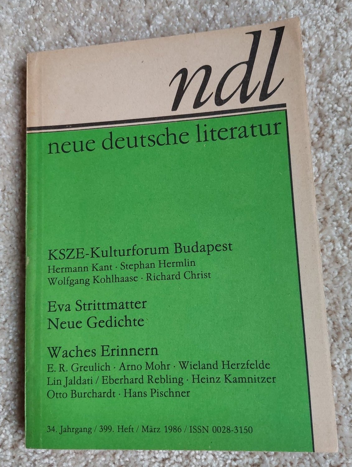 „ndl - neue deutsche literatur, 34.“ – Buch gebraucht kaufen ...