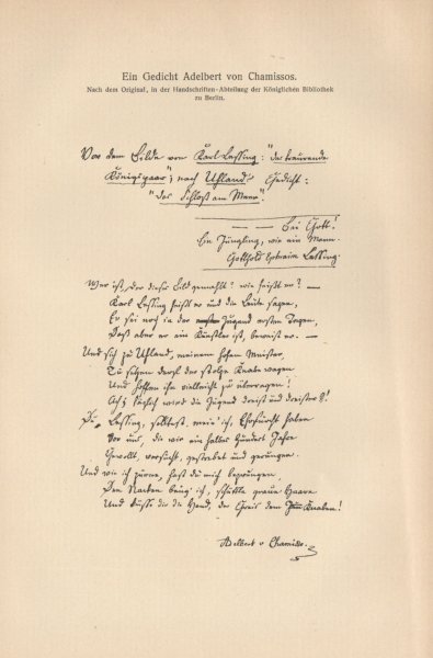 „Vor dem Bilde von Karl Lessing: 'das trauernde …“ (Chamisso, Adalbert ...