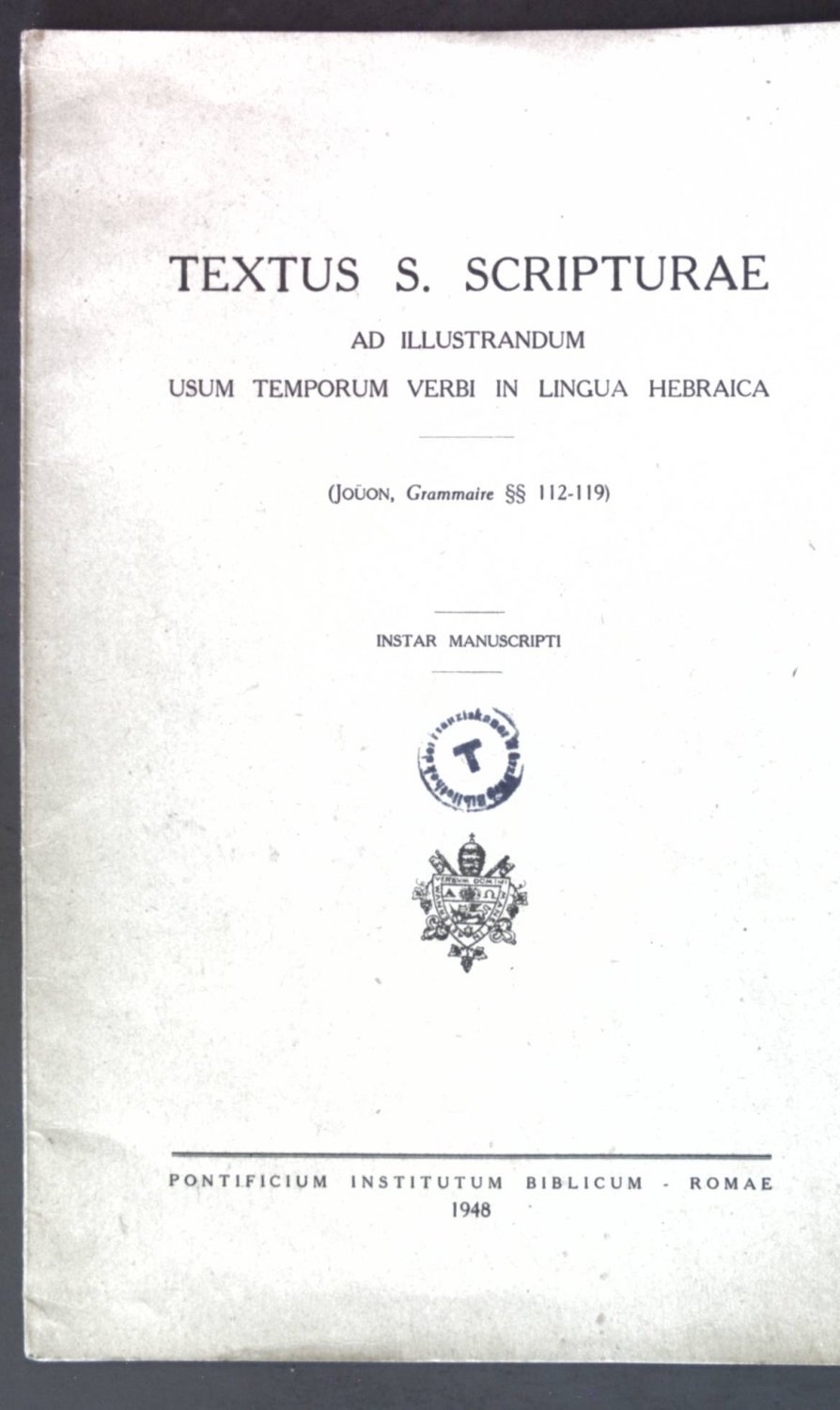 „Textus S. Scripturae ad illustrandum usum temporum verbi …“ – Buch antiquarisch kaufen ...