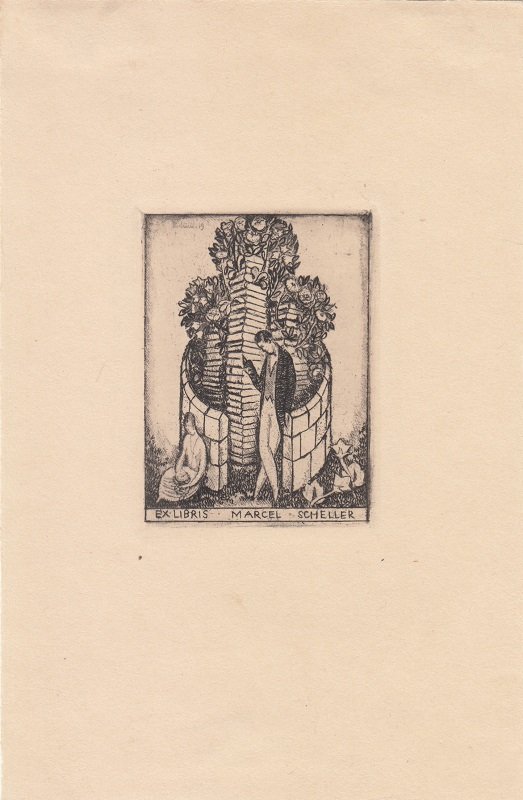 „Mülli, Rudolf, Ex Libris Marcel Scheller Paar vor Bücherberg“ – Bücher ...