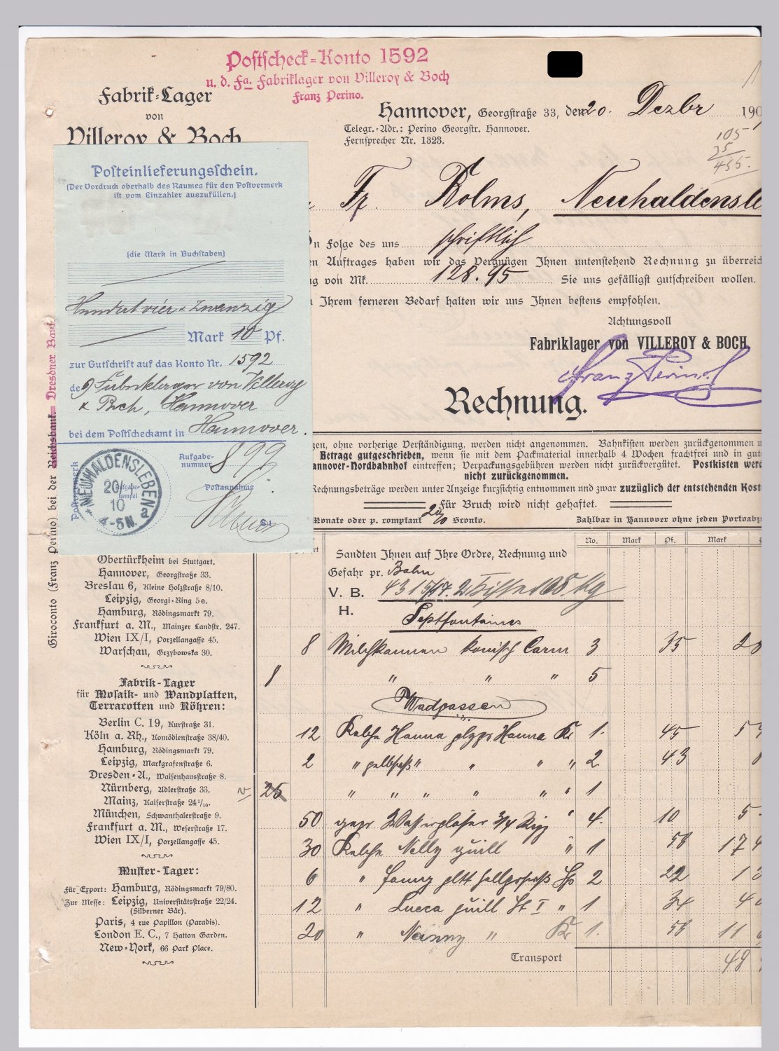 „alte Rechnung Fabrik-Lager von Villeroy&Boch Hannover 1909 …“ – Buch gebraucht kaufen ...