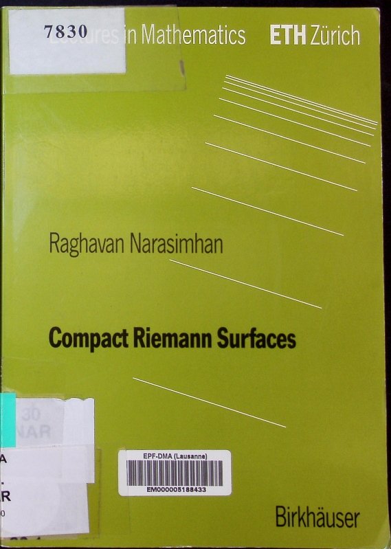 „Compact Riemann surfaces Raghavan Narasimhan.“ (Raghavan Narasimhan ...