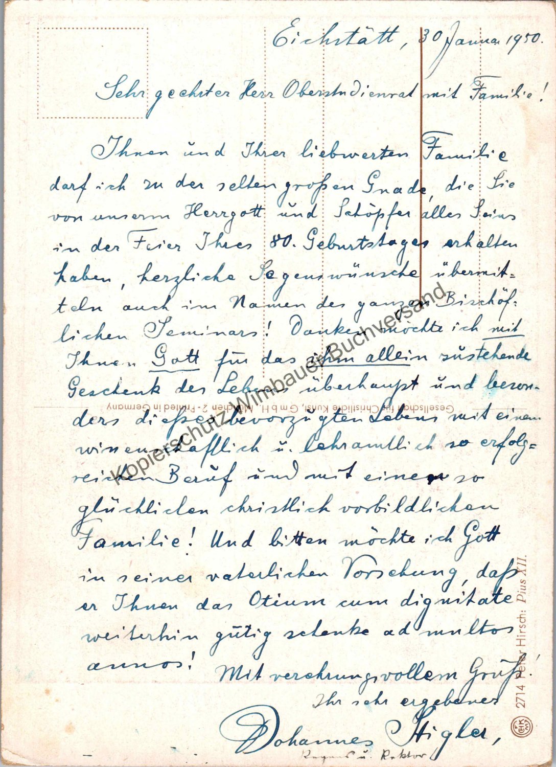 „Original Autogramm Johannes Stigler Rektor Eichstätt /// …“ (Johannes ...