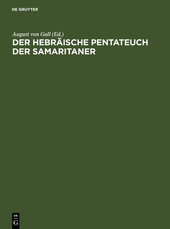 „Der hebräische Pentateuch der Samaritaner.“ – Bücher gebraucht ...