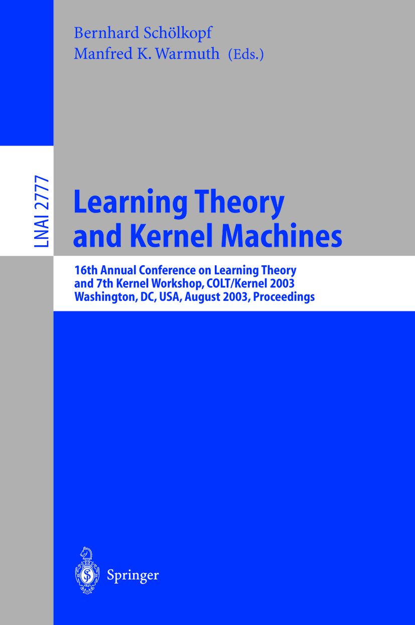 ISBN 3540407200 "Learning Theory and Kernel Machines - 16th Annual ...