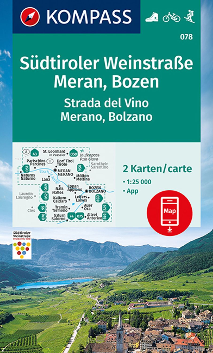 Isbn 9783990449301 Kompass Wanderkarten Set 078 Südtiroler Weinstraße Meran Bozen 2 Karten
